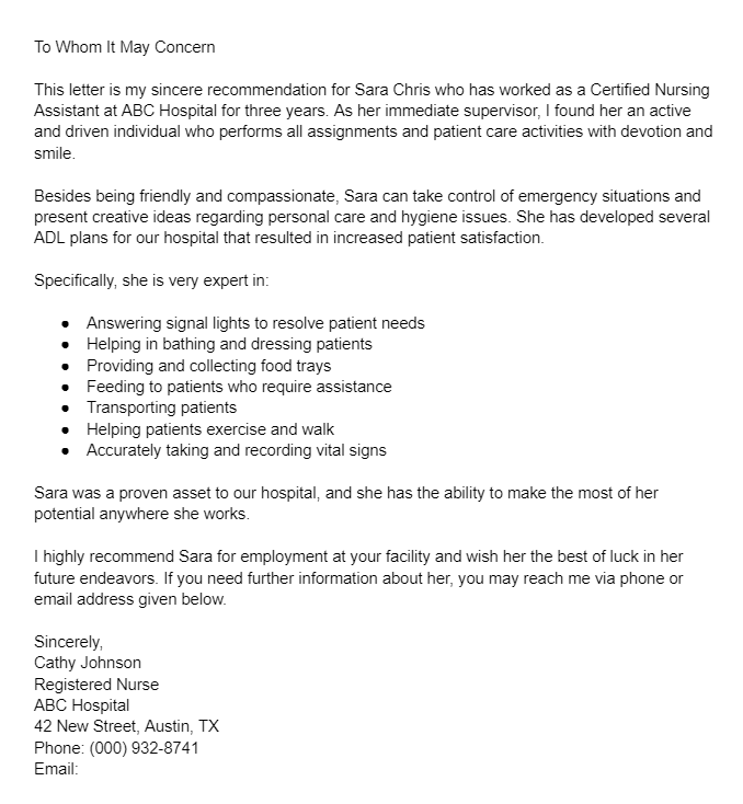 Professional Nursing Reference Letter Template Infoupdate