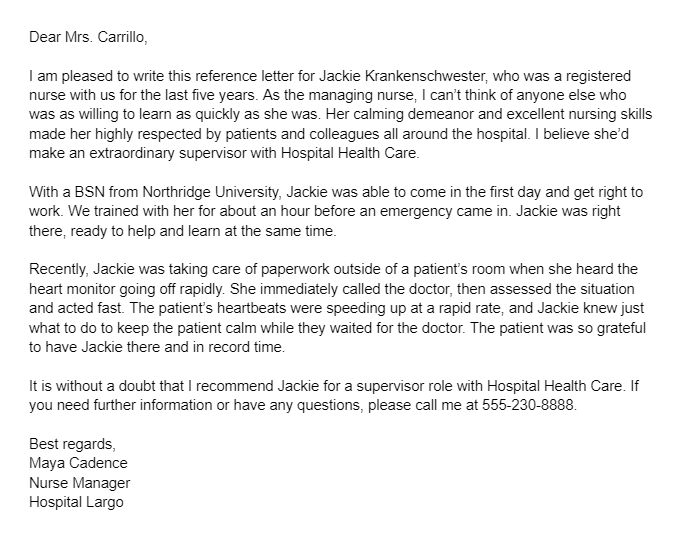 Nursing Student Reference Letter Exleary Infoupdate